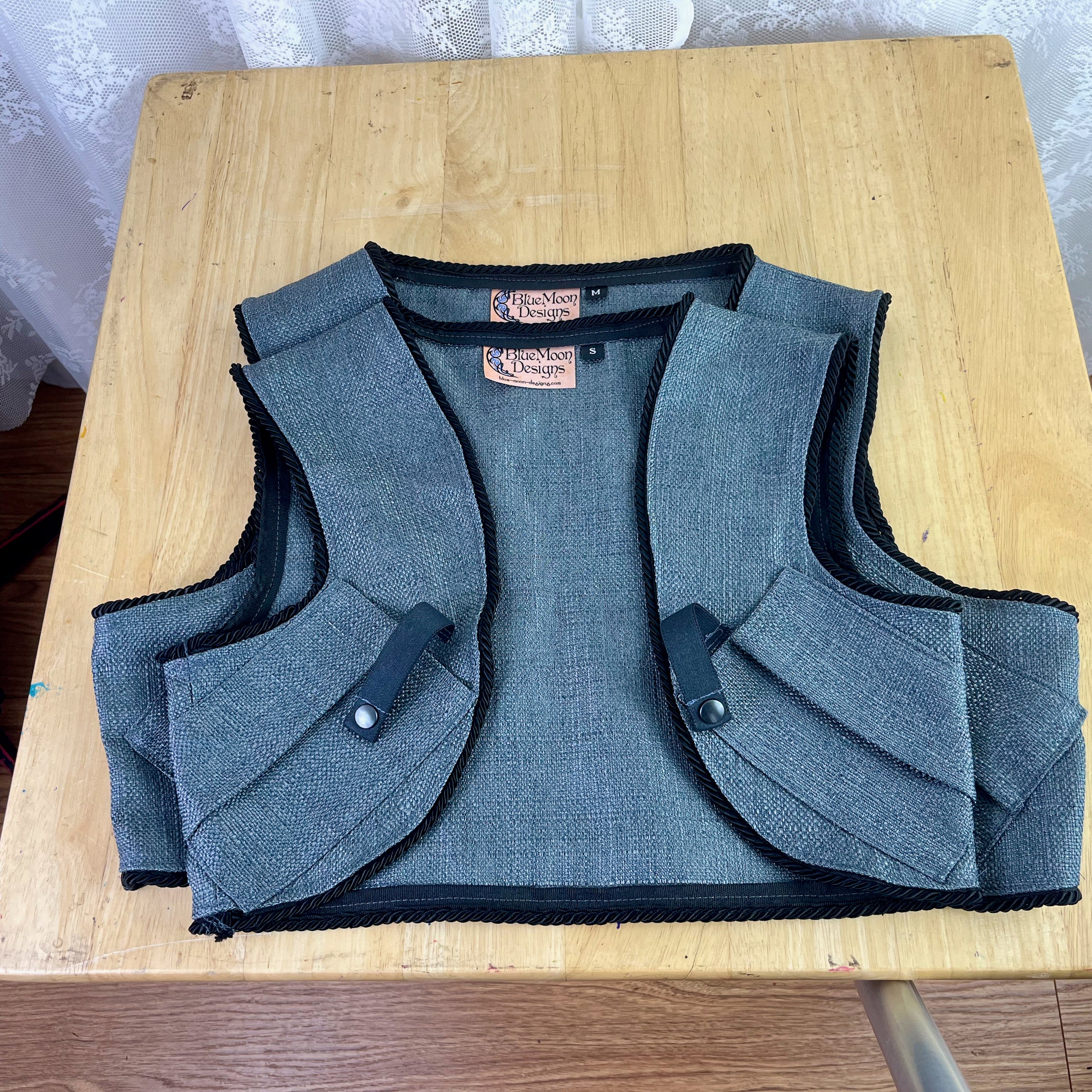 Gray plain weave pocket shrug - gender neutral utility vest | Blue Moon ...