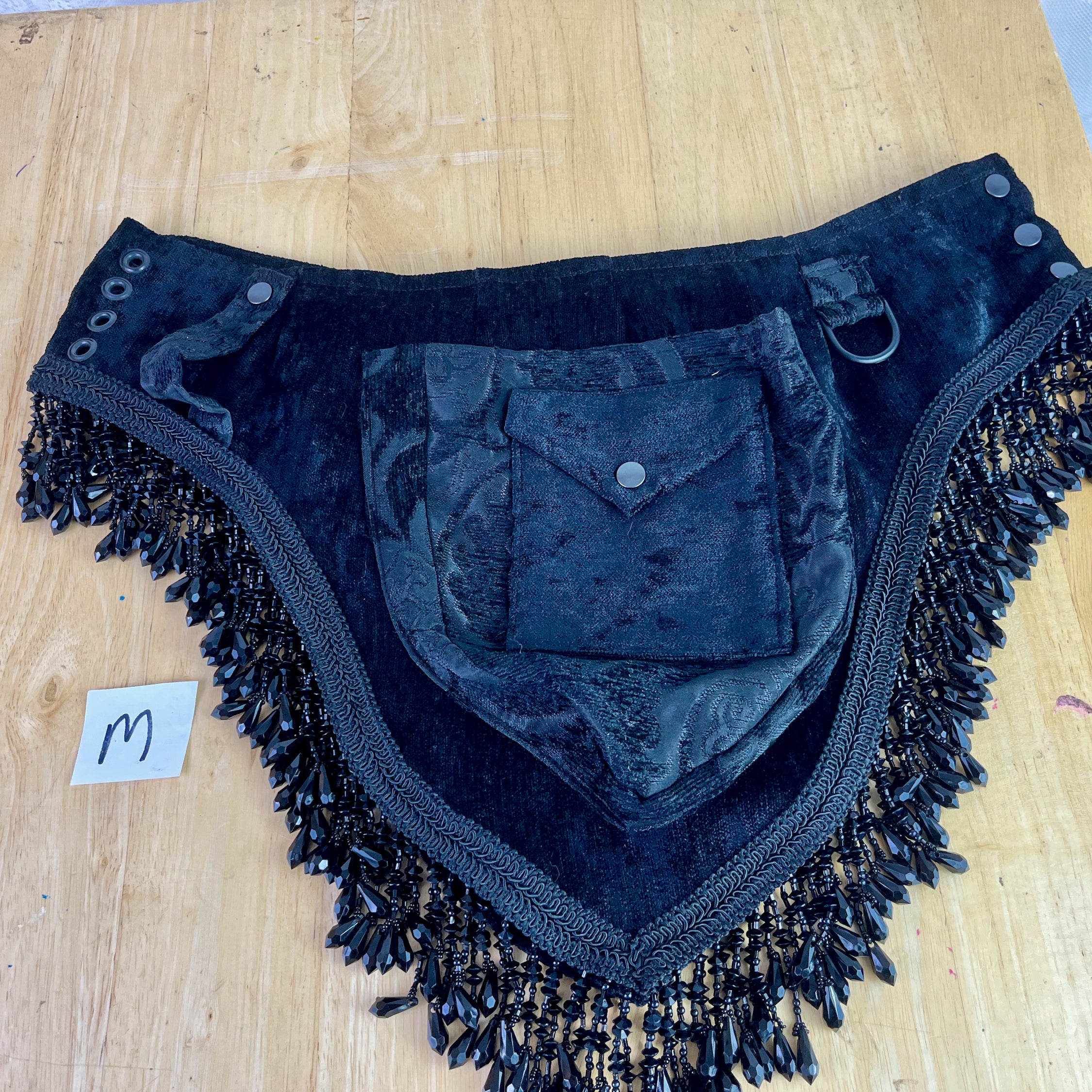 M All black beaded utility belt - chenille, tapestry belt - Victorian ...