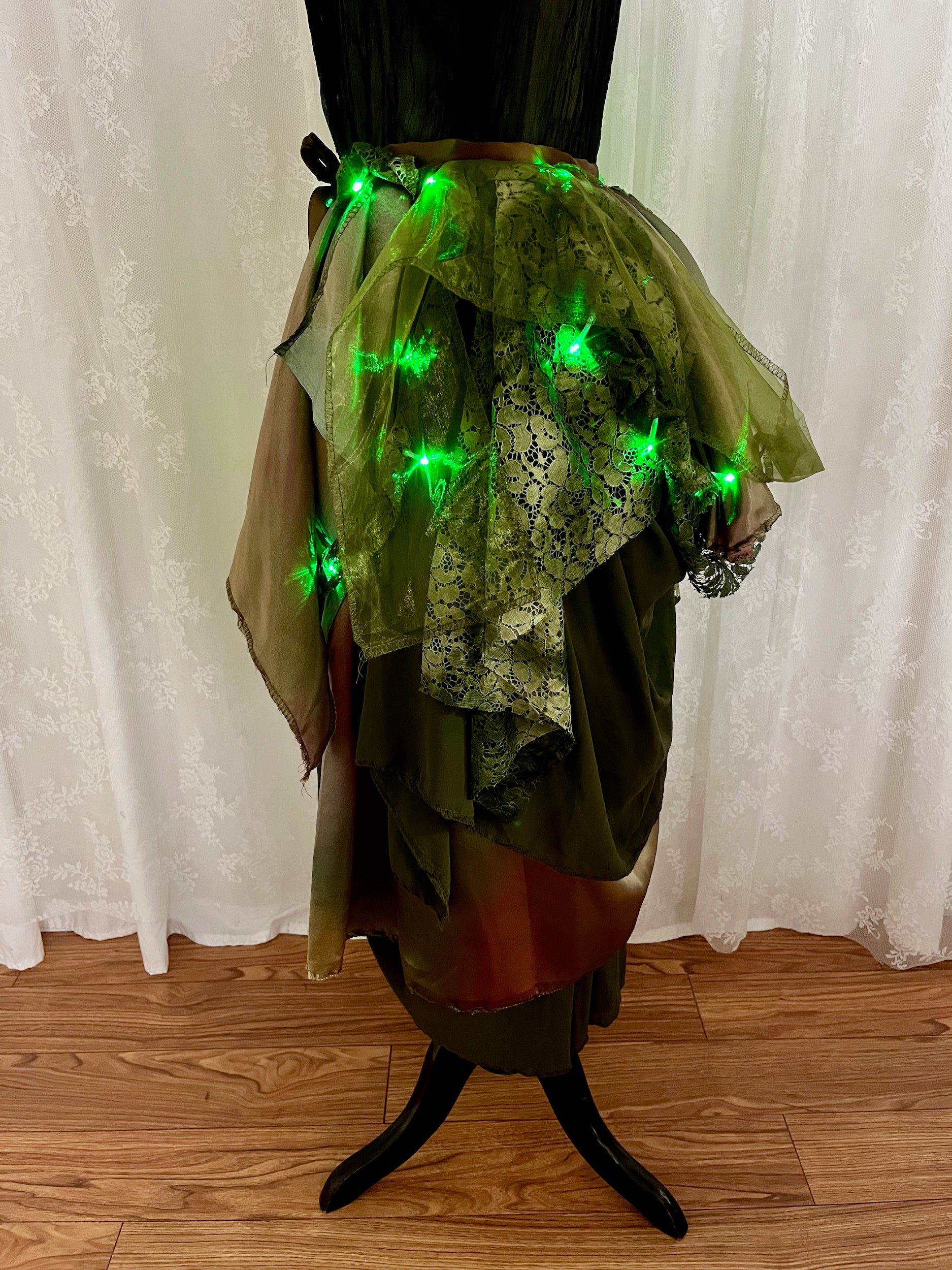 Olive green LED bustle skirt - forest fairy costume skirt - Nimue ...