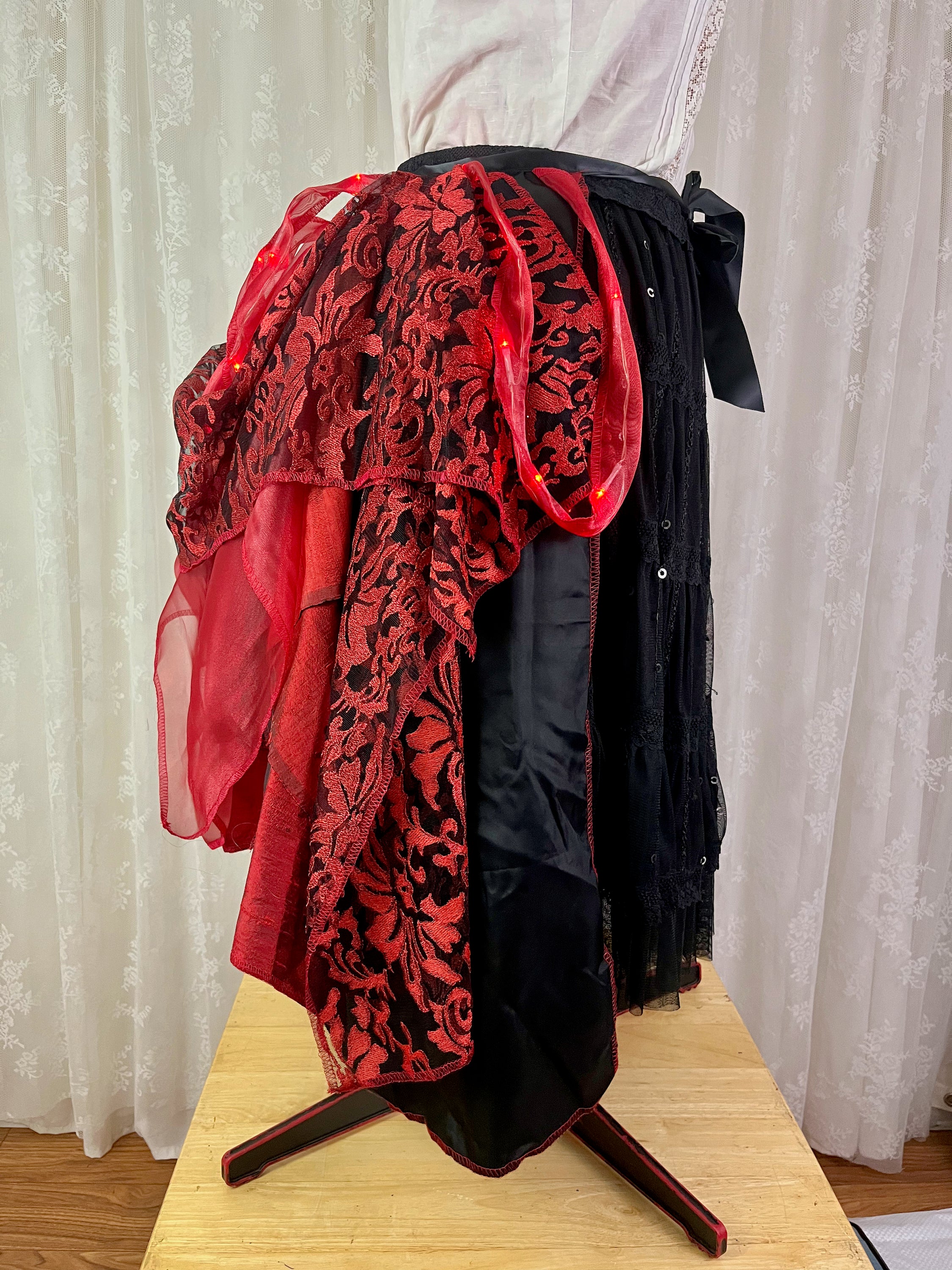 Black and red light up bustle skirt - black and red embroidered lace ...